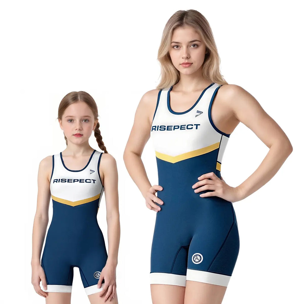 Women's Wrestling Singlet – Navy Blue with White & Gold Trim – RISEPECT